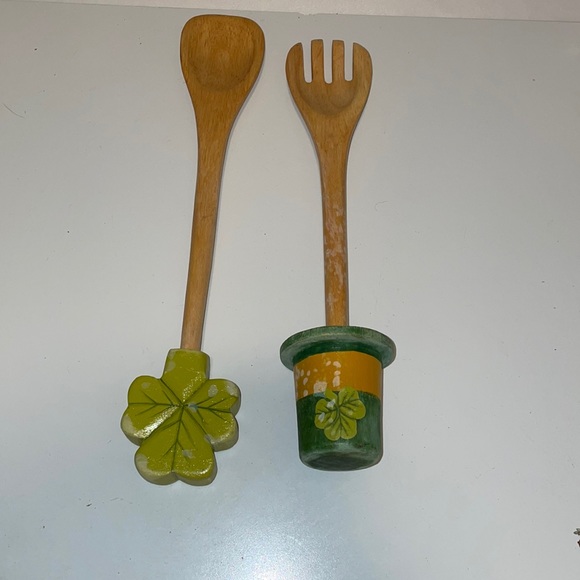 Kitchen | Vintage Primitive Wooden Spoon Set With Three Leaf Clover And ...